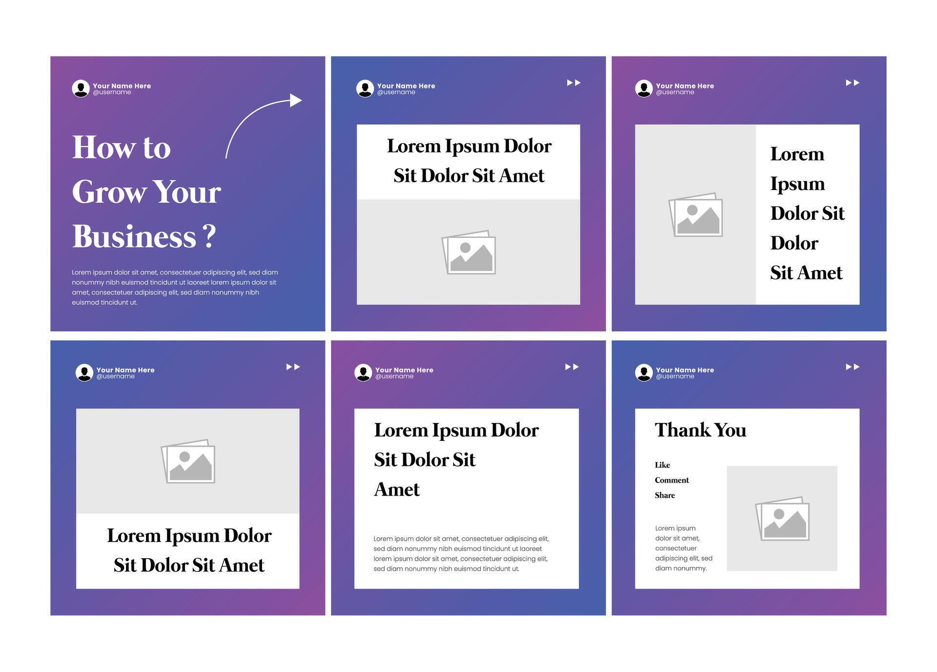 Modern 6 page carousel banner template design. Microblog social media ...