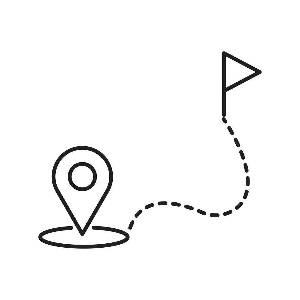 Location pin and route thin line icon. Flag and map pointer marker outline. Route icon between ...