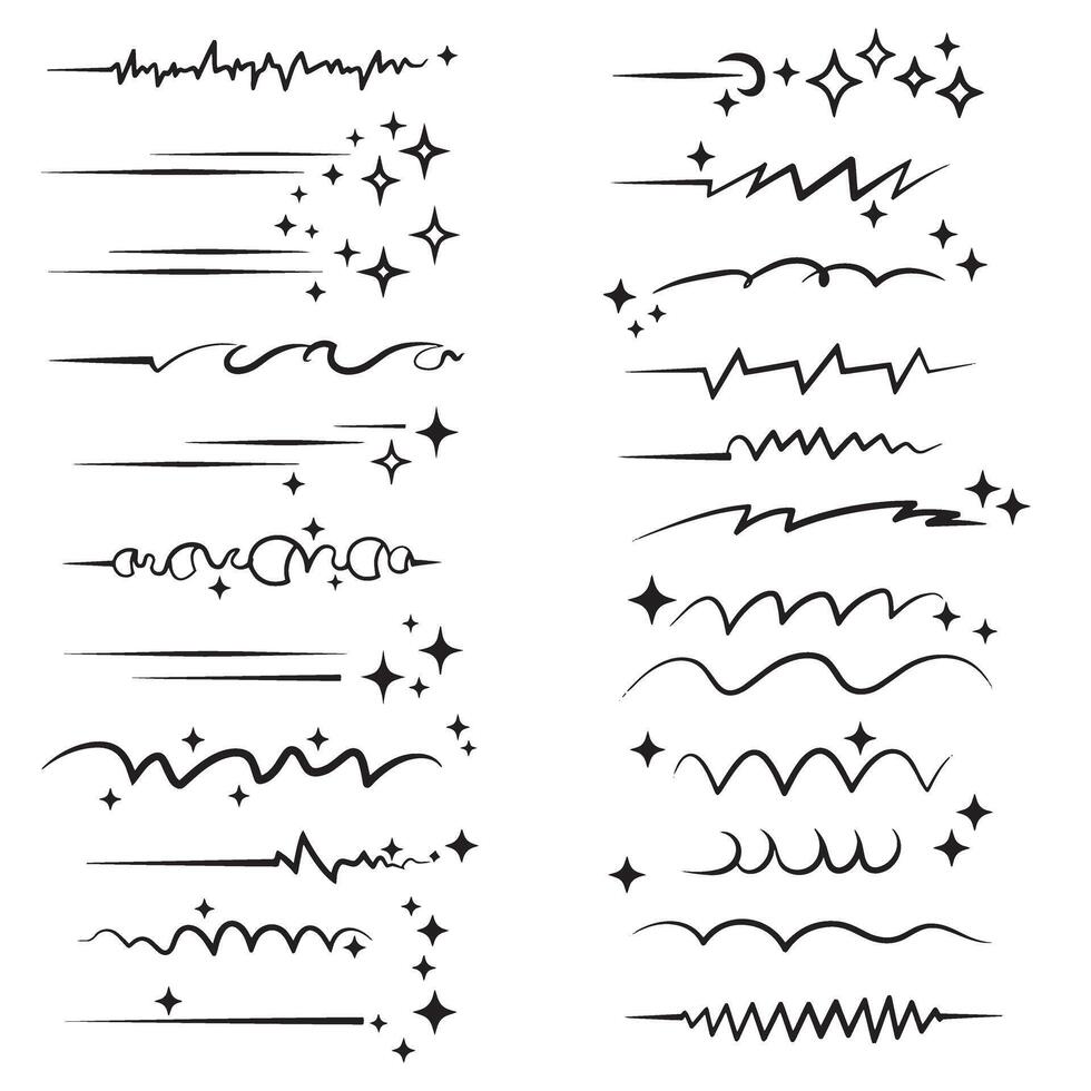 comic sparkle line design silhouette bundle with motion, speed, and layout flourish effects ...