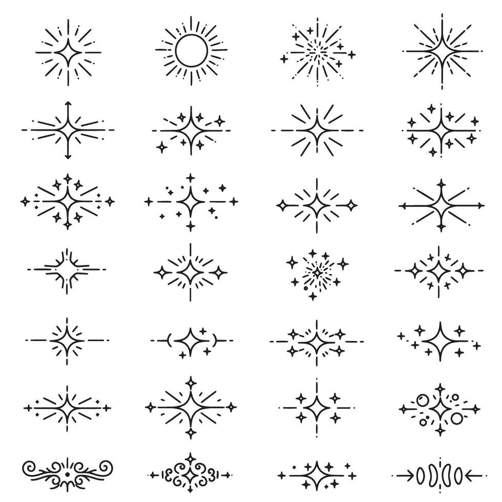 Pop art sparkle line silhouette set bundle for comic decoration, sticker packs, and manga-style ...