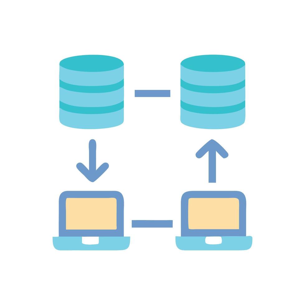 Database Synchronization with Laptop Connection, Data Transfer Icon ...