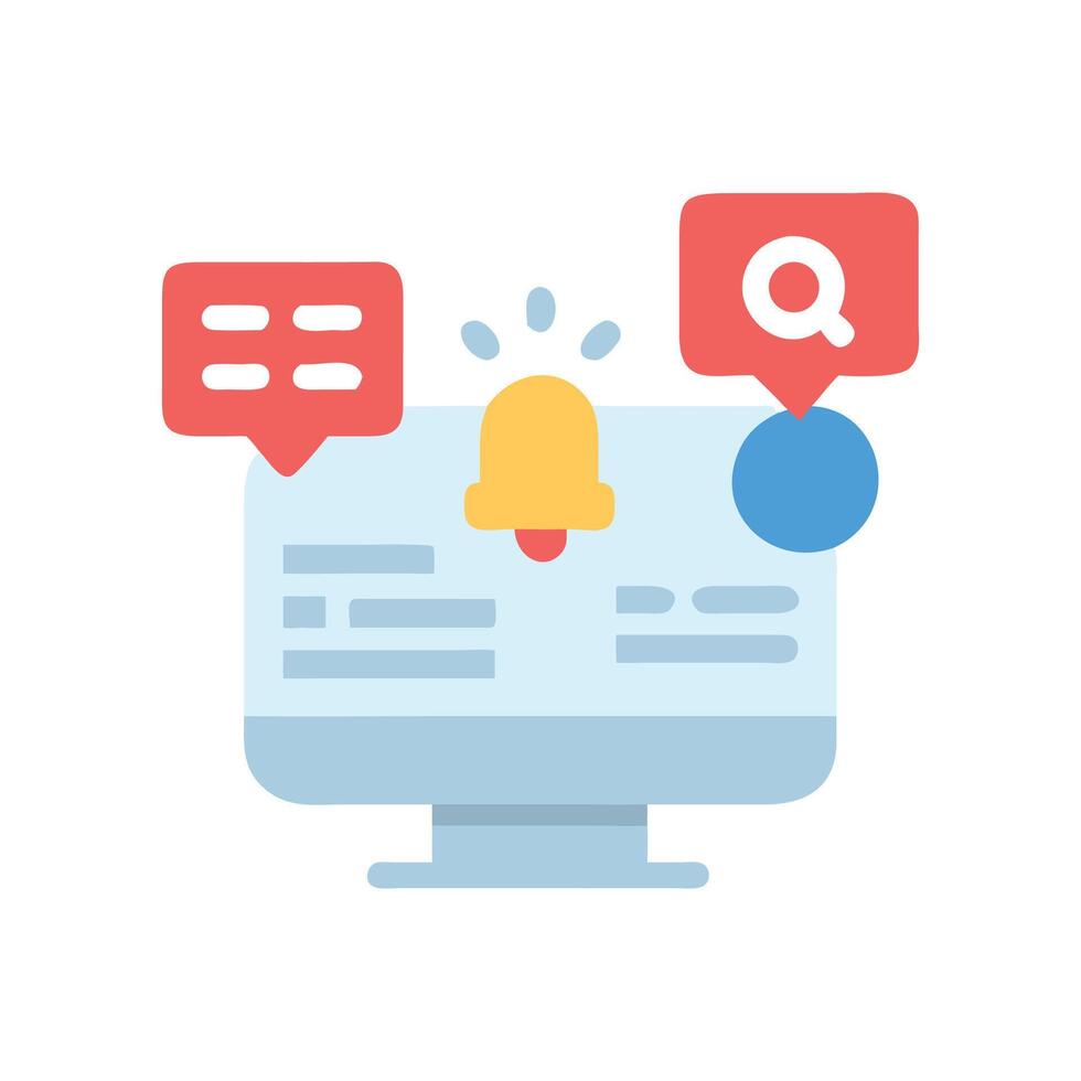 Notification Bell on Computer with Messages and Search 65318479 Vector ...