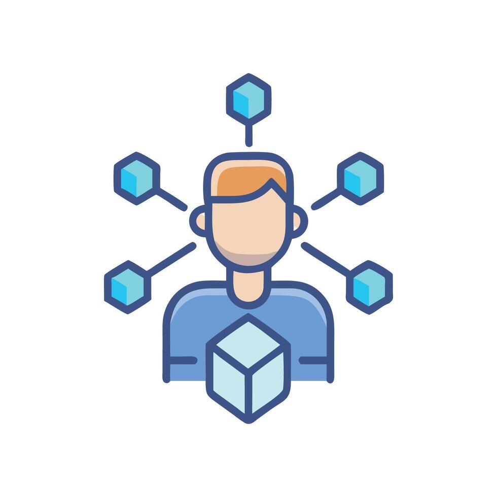 Person Surrounded By Interconnected Cubes For Blockchain Network Technology 65318878 Vector