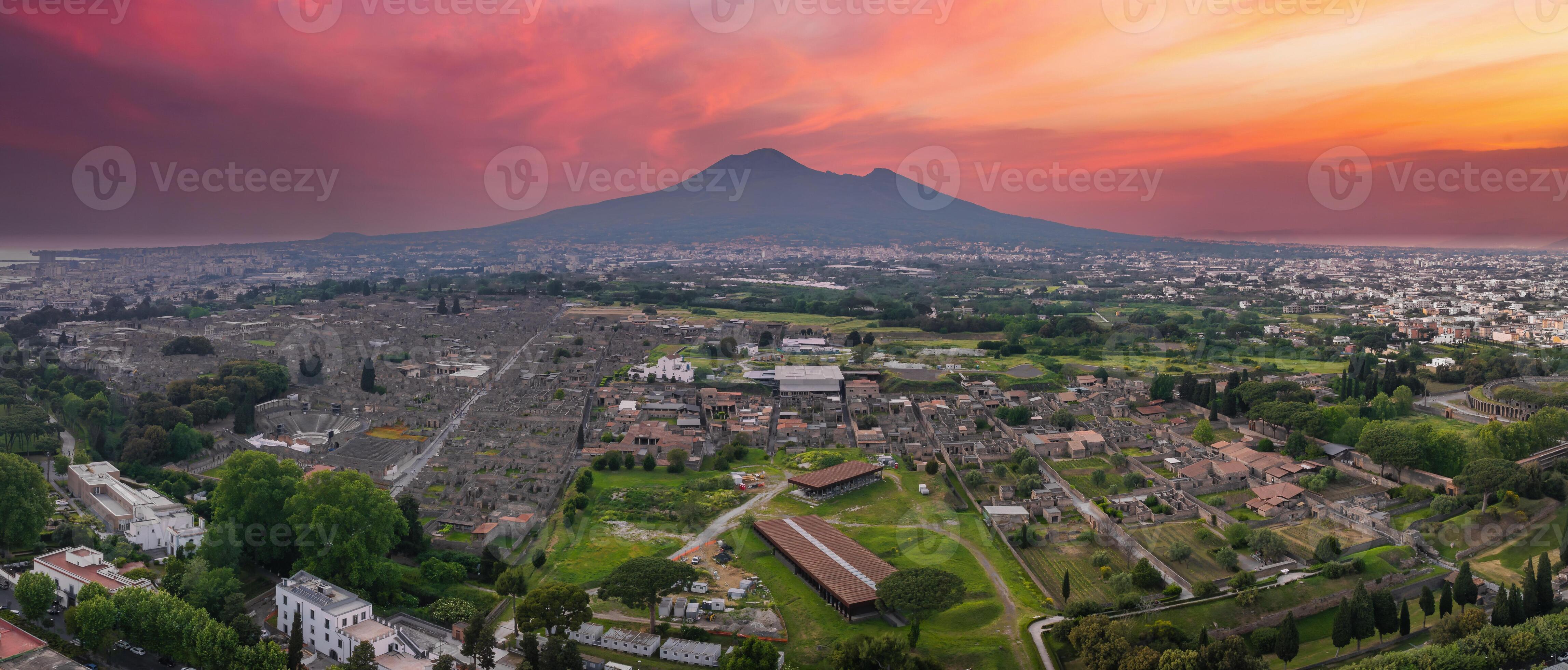 Aerial View of Ancient Pompeii and Mount Vesuvius at Sunset 65389854 ...