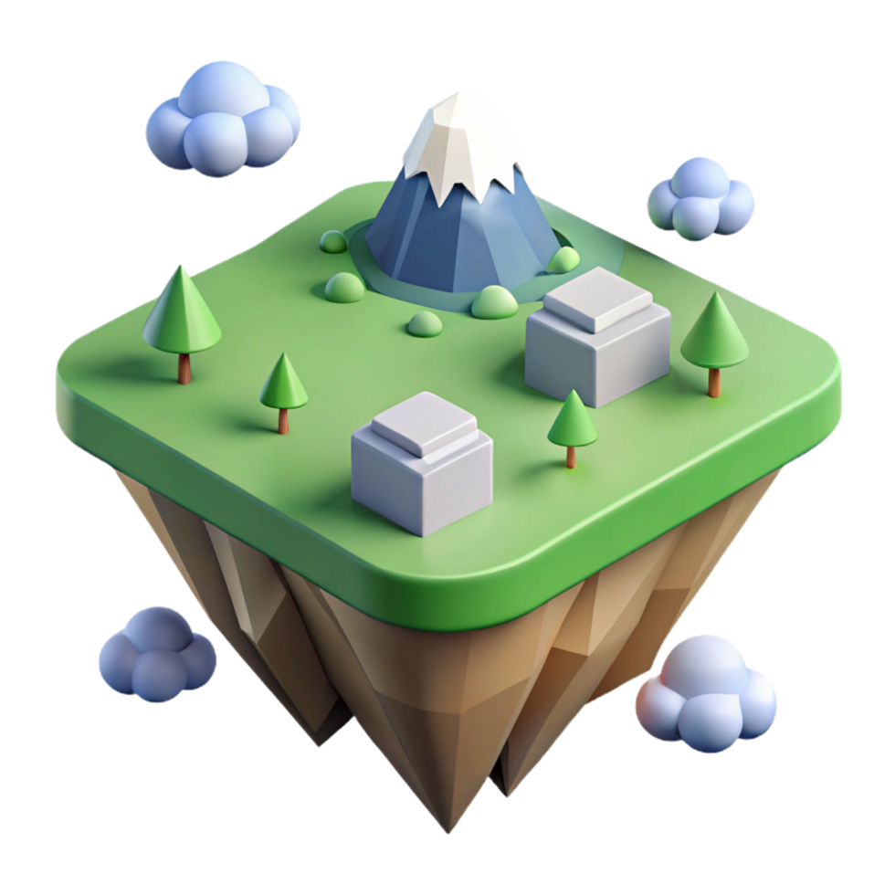 Distinctive Retro Isometric Floating Island With Clean Lines And Minimal Details With Scalable