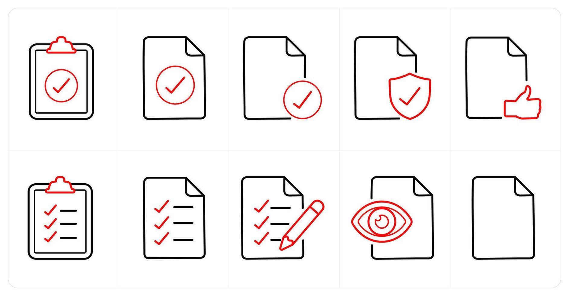 A set of 10 File icons as clipboard, checkmark, document in red line color 65402709 Vector Art ...