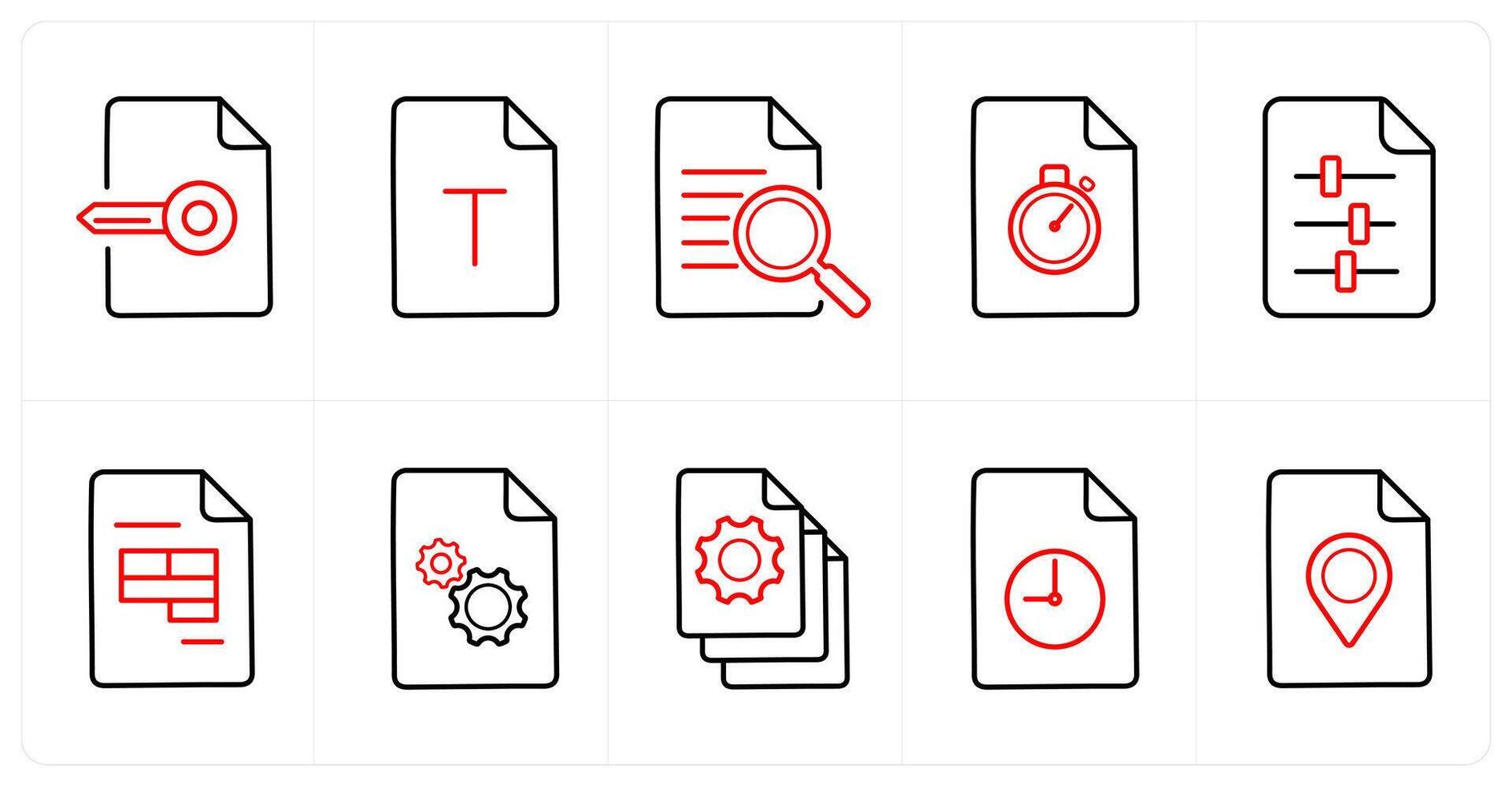 A set of 10 File icons as keywork, document file, data search in red line color 65402711 Vector ...