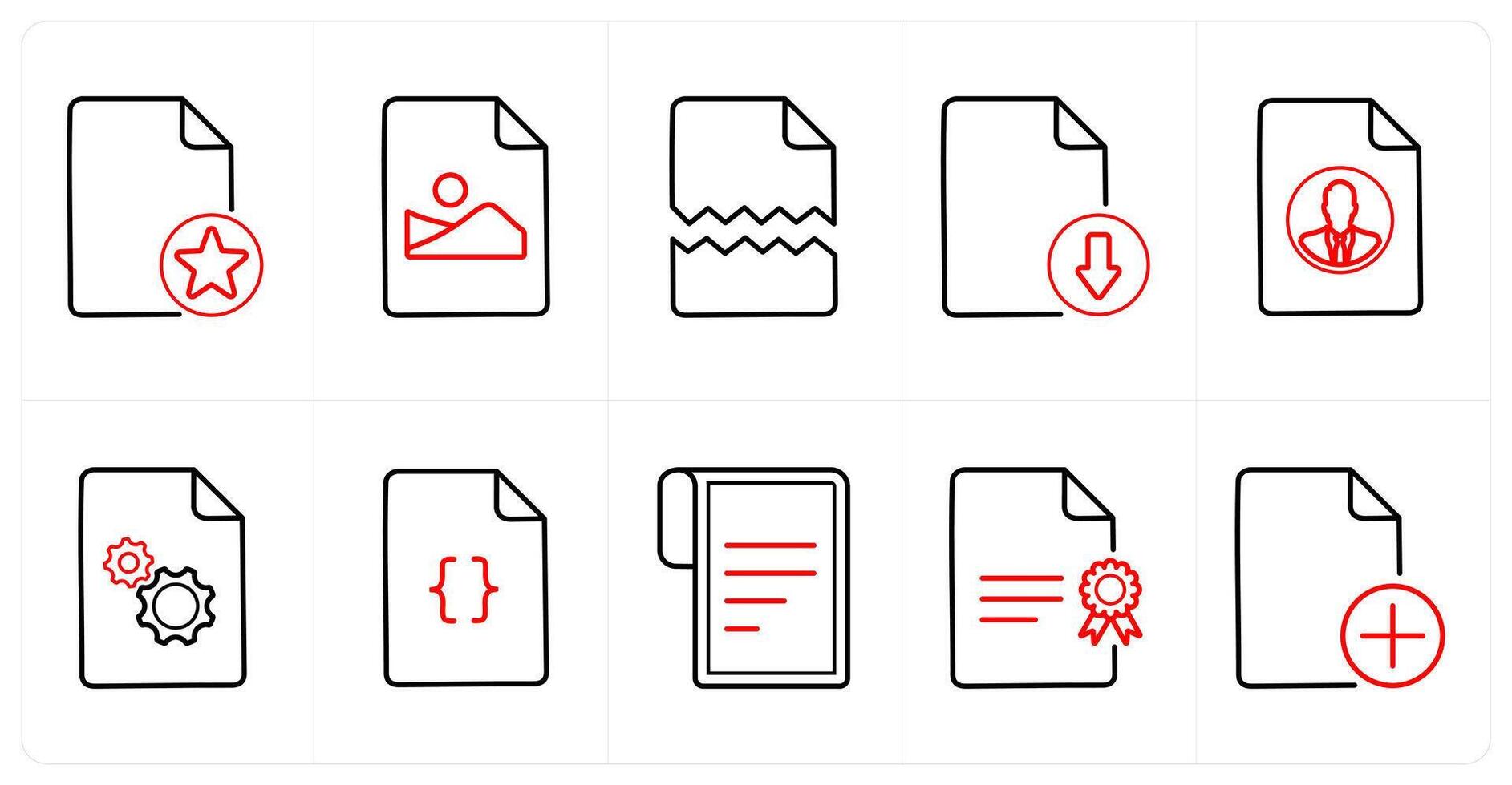 A set of 10 File icons as star, picture document, damaged in red line color 65402716 Vector Art ...
