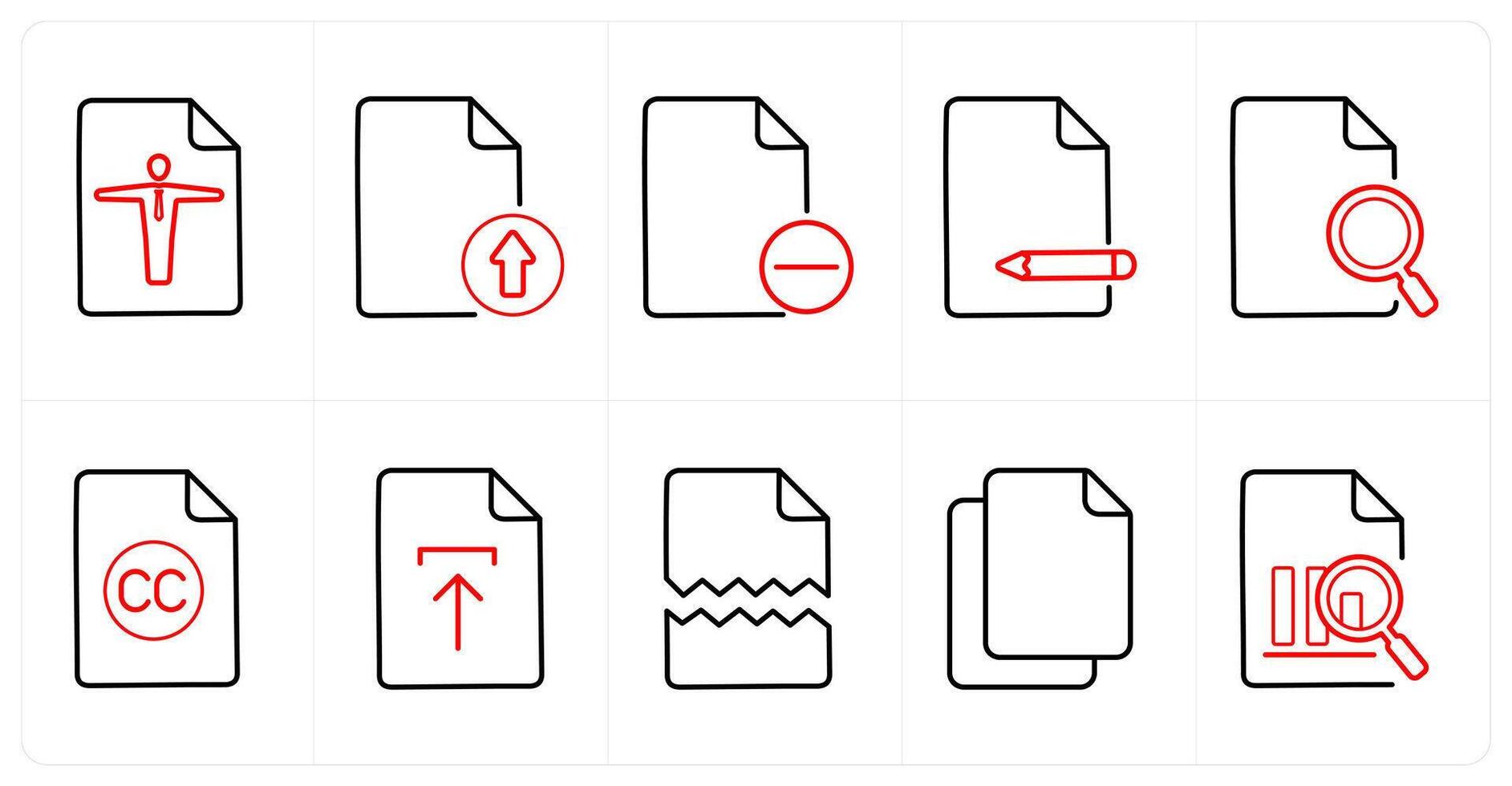 A set of 10 File icons as account, upload, remove in red line color 65402725 Vector Art at Vecteezy