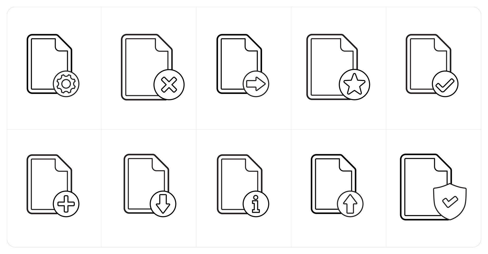 A Set Of 10 File Icons As File Setting Wrong Send File In Black Line Color 65403334 Vector Art