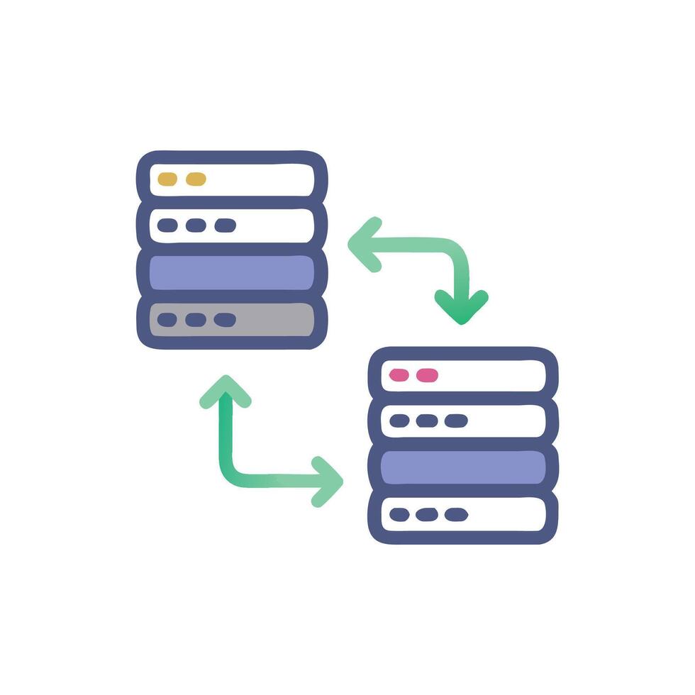 Data synchronization illustration showing servers and data exchange ...
