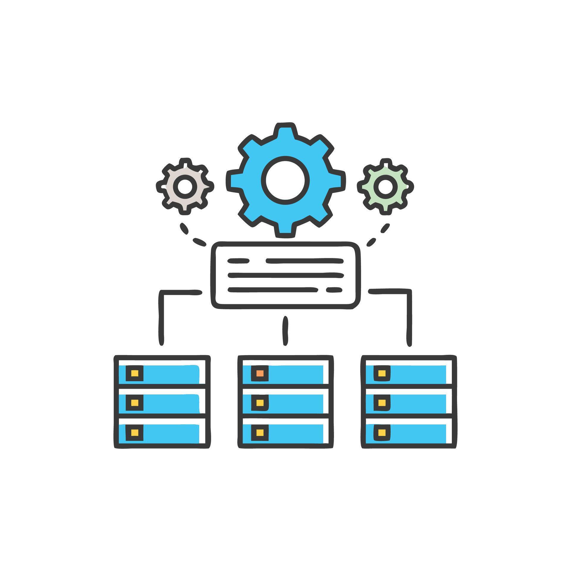 Schematic illustration of database network with server structure and ...