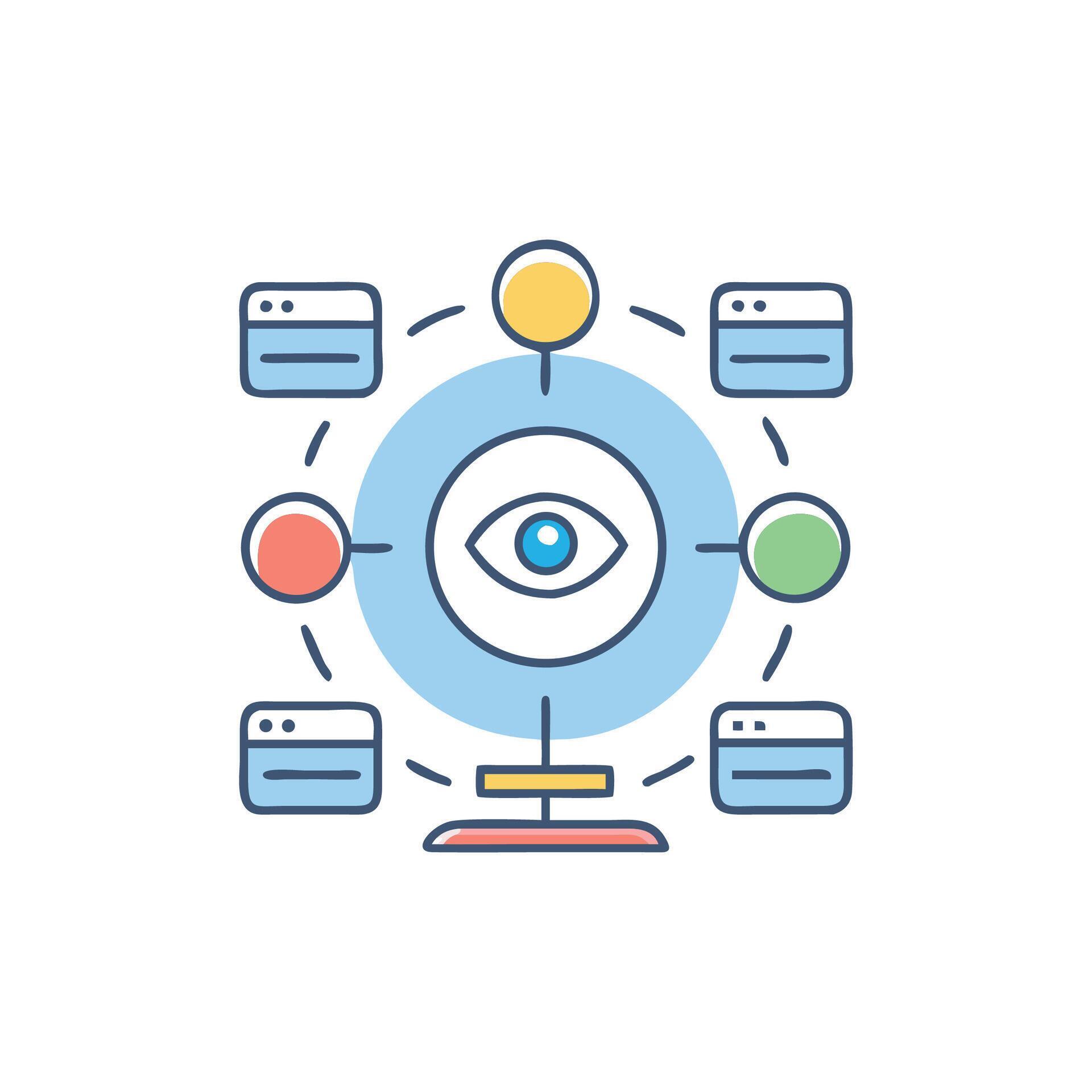 Central eye connecting data sources in a network concept 65411533 ...