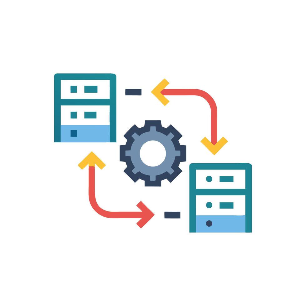 Server synchronization process illustration with data flow arrows ...