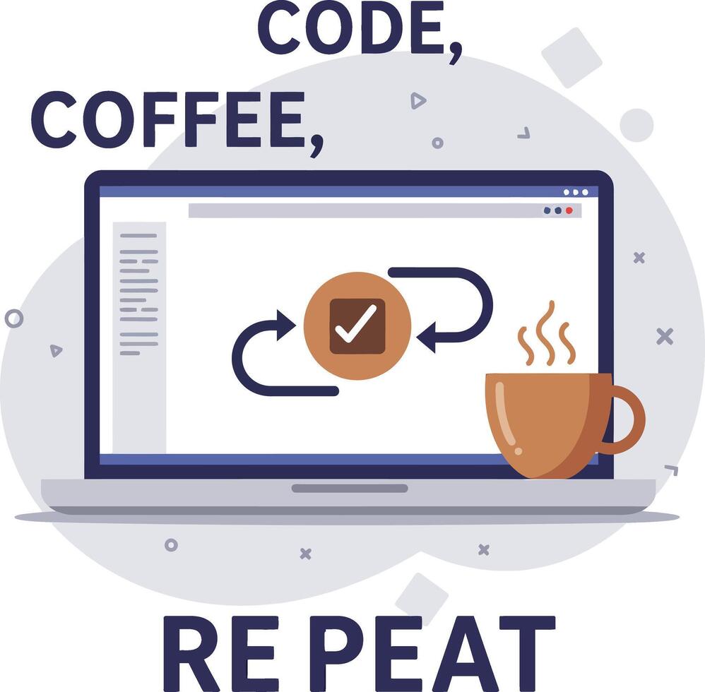 Code Coffee Repeat Laptop Illustration for Tshirt Printing Design and ...