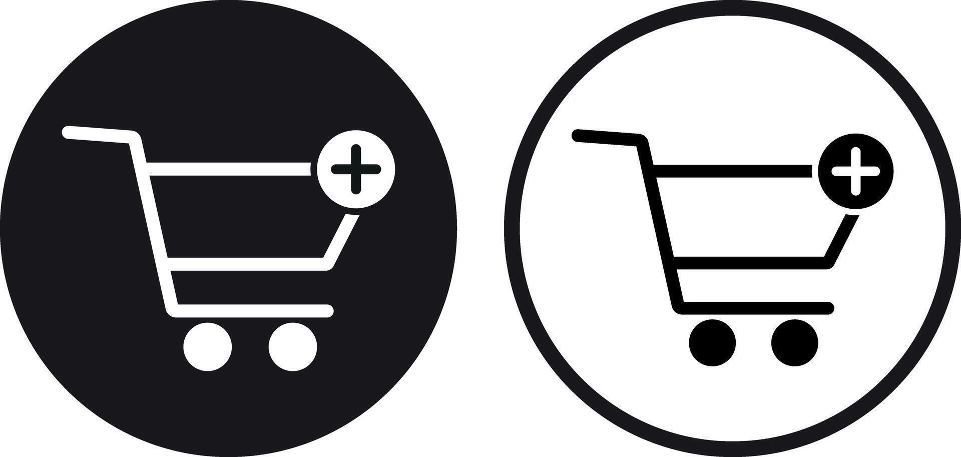 Add to cart icon set in two styles . Shopping cart icon with plus sign ...