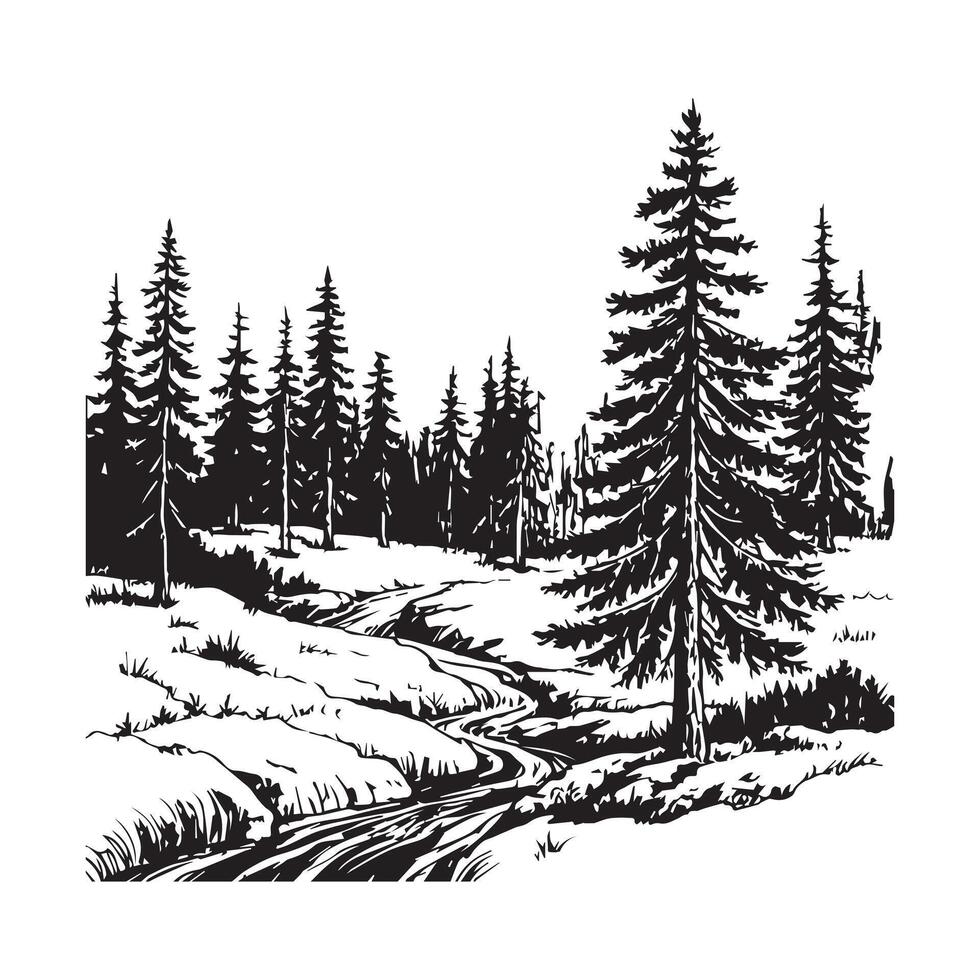 Rustic Pine Tree Forest Silhouette Nature Graphic 65452229 Vector Art ...