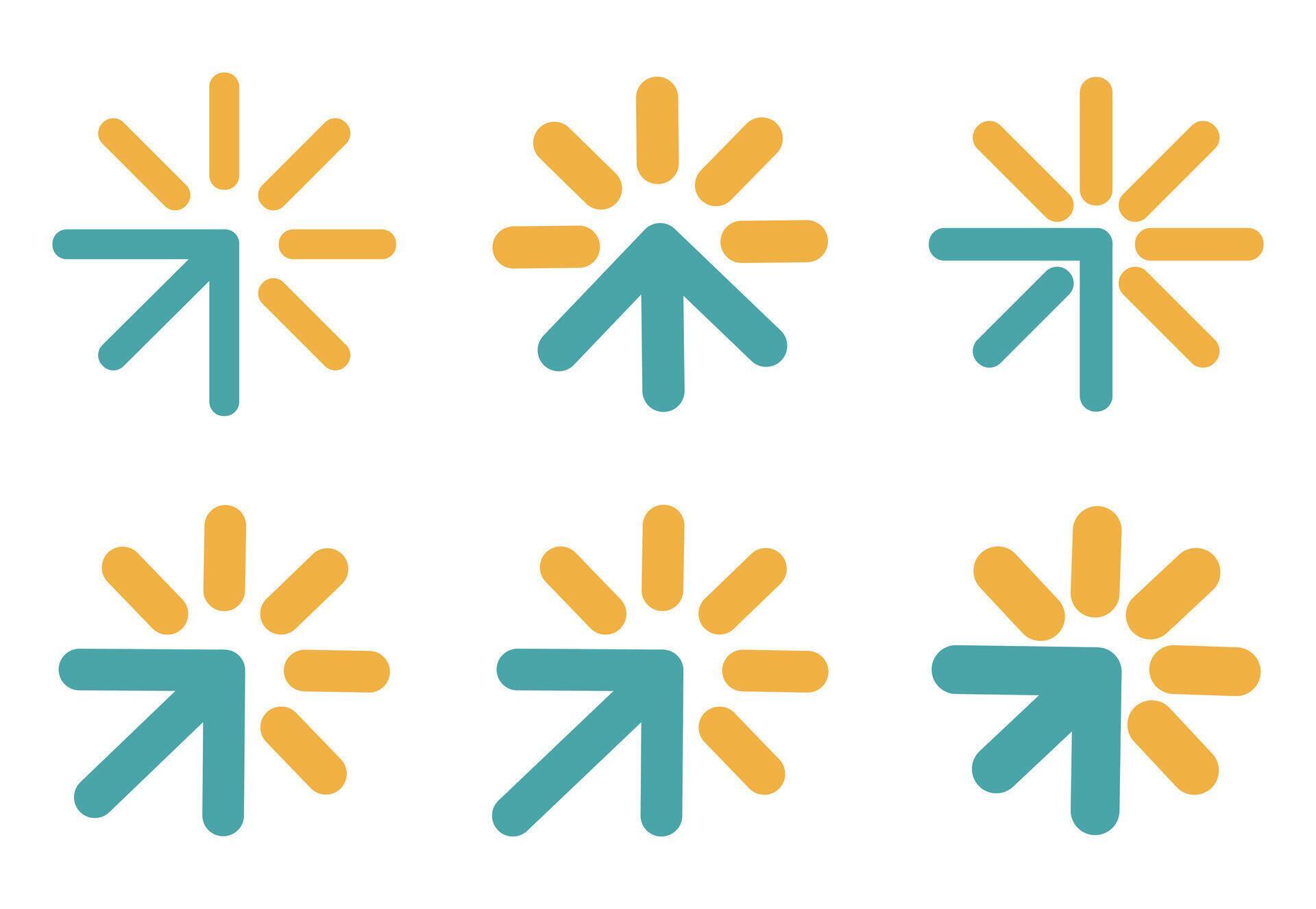 Abstract Upward Arrow and Sunburst Icon Set Representing Growth, Progress, and Innovation in a ...