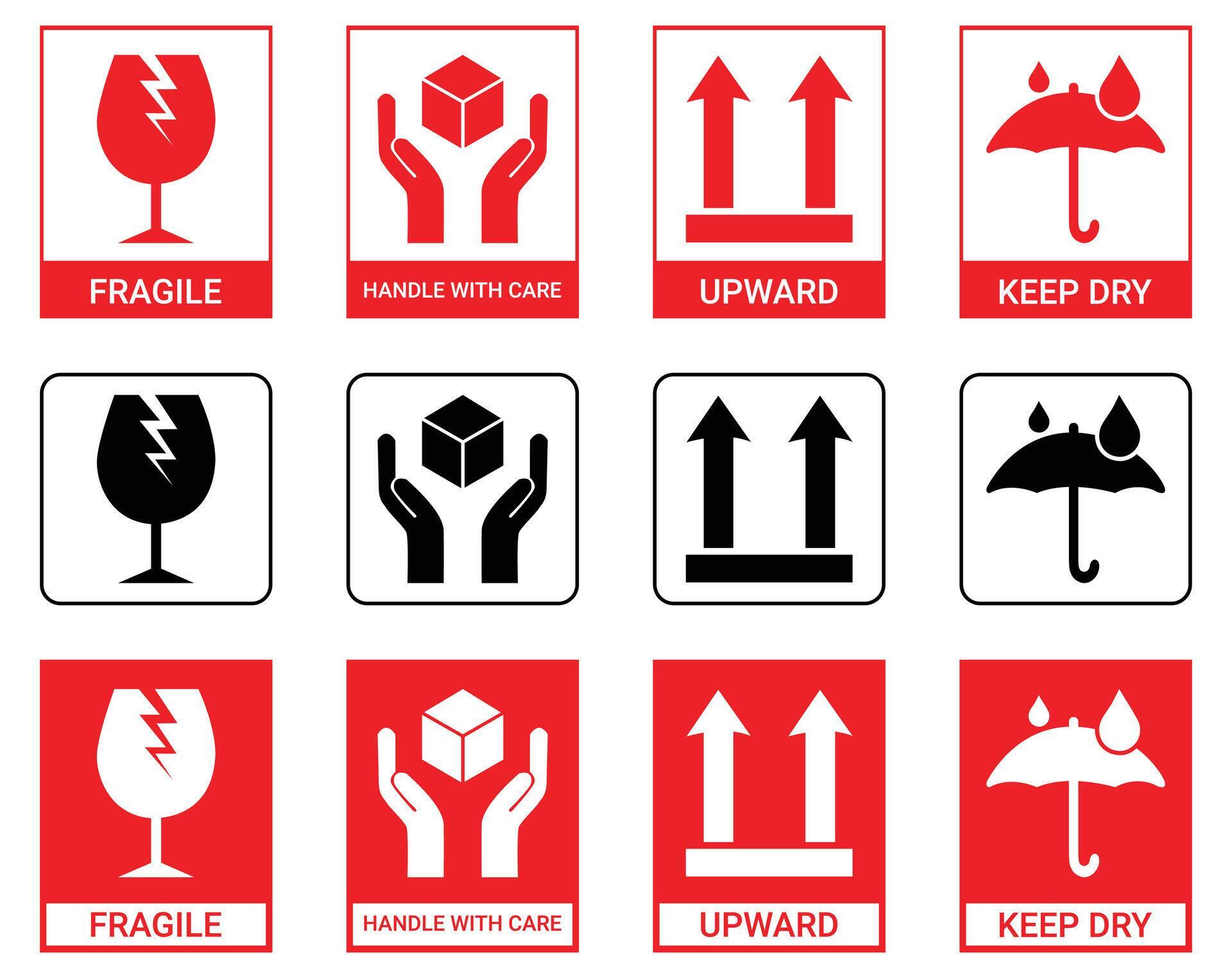 Box packaging handling instruction icon Shipping cardboard box care direction symbol Includes ...