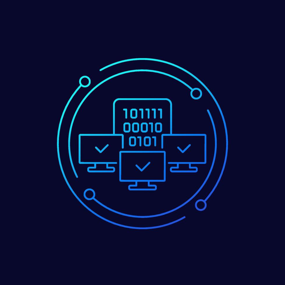 Binary code icon with computers, linear design 65461218 Vector Art at ...