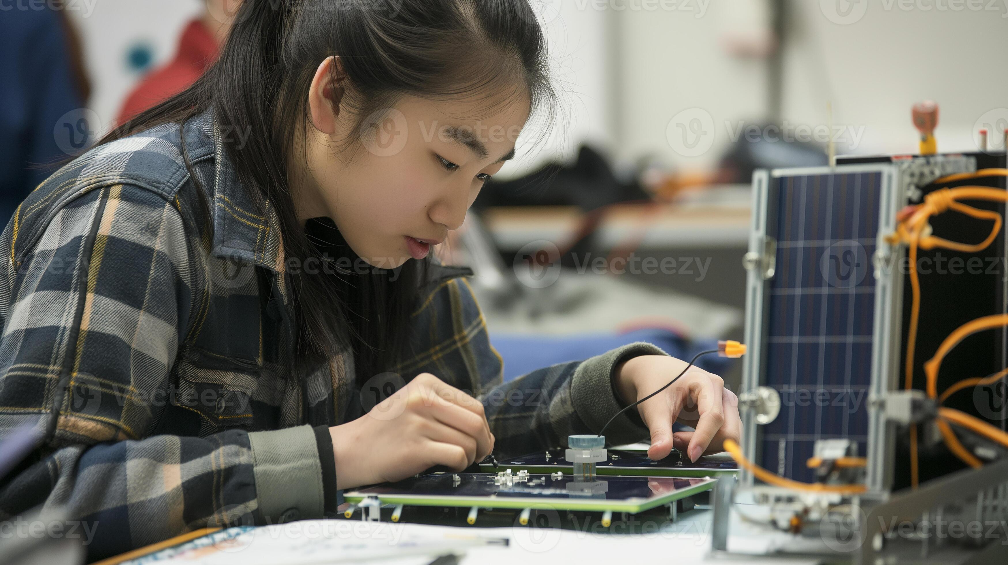 This dedicated learner excels in an engineering and circuit design project during class ...