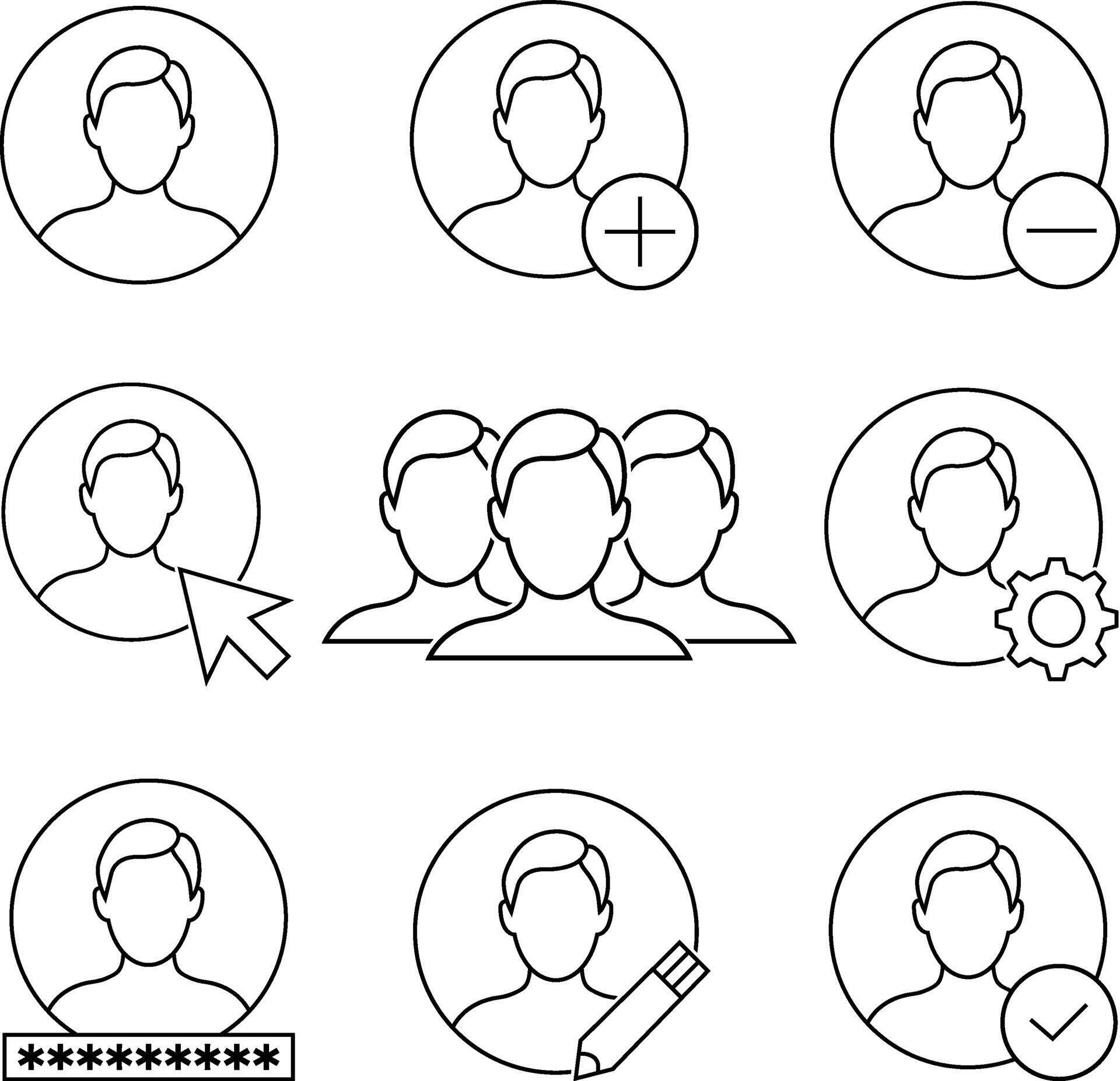 Minimalistic Grid of User Profile Icons with Action Symbols in ...