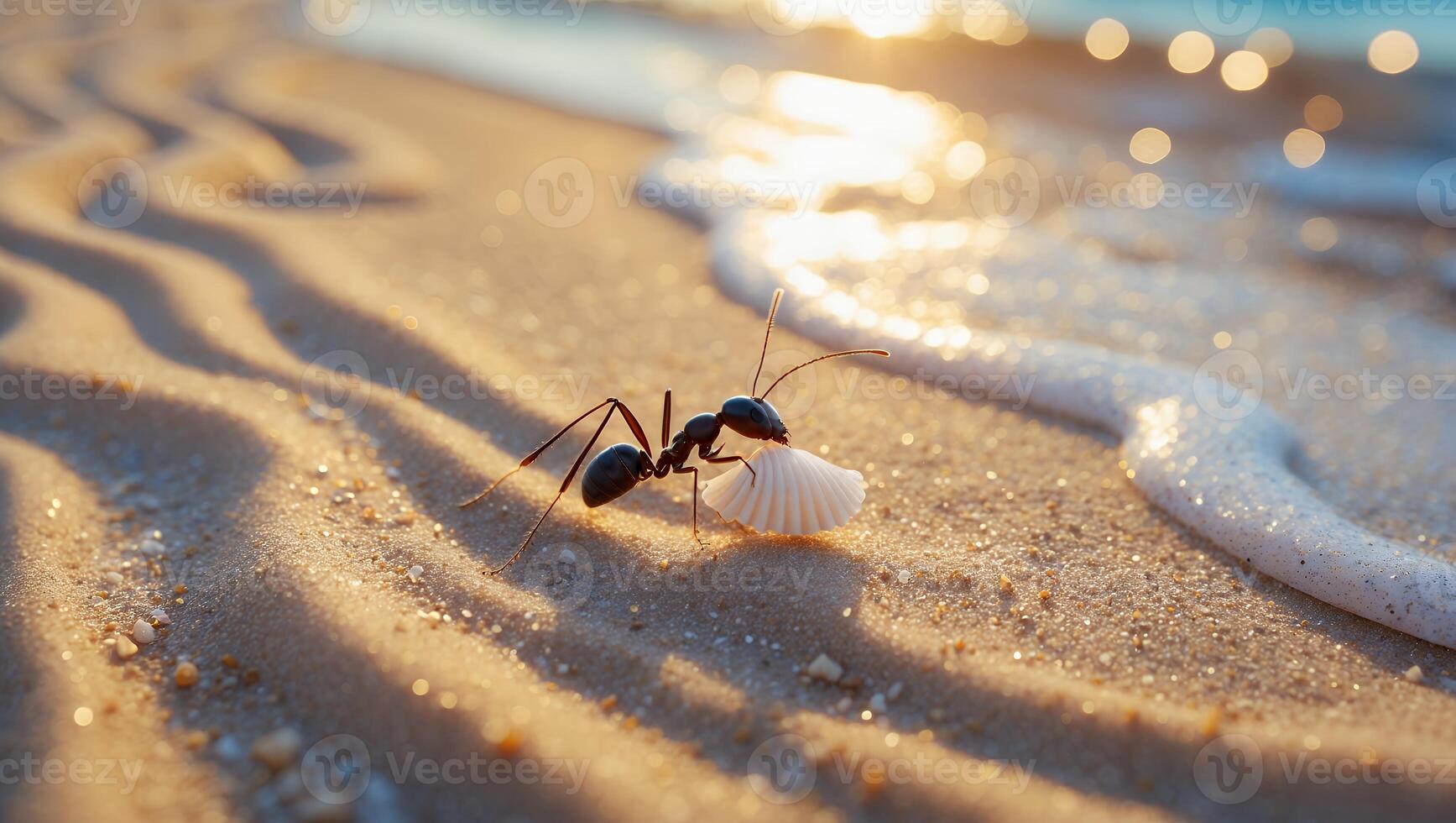 Ant Carrying Shell on Beach 65597461 Stock Photo at Vecteezy
