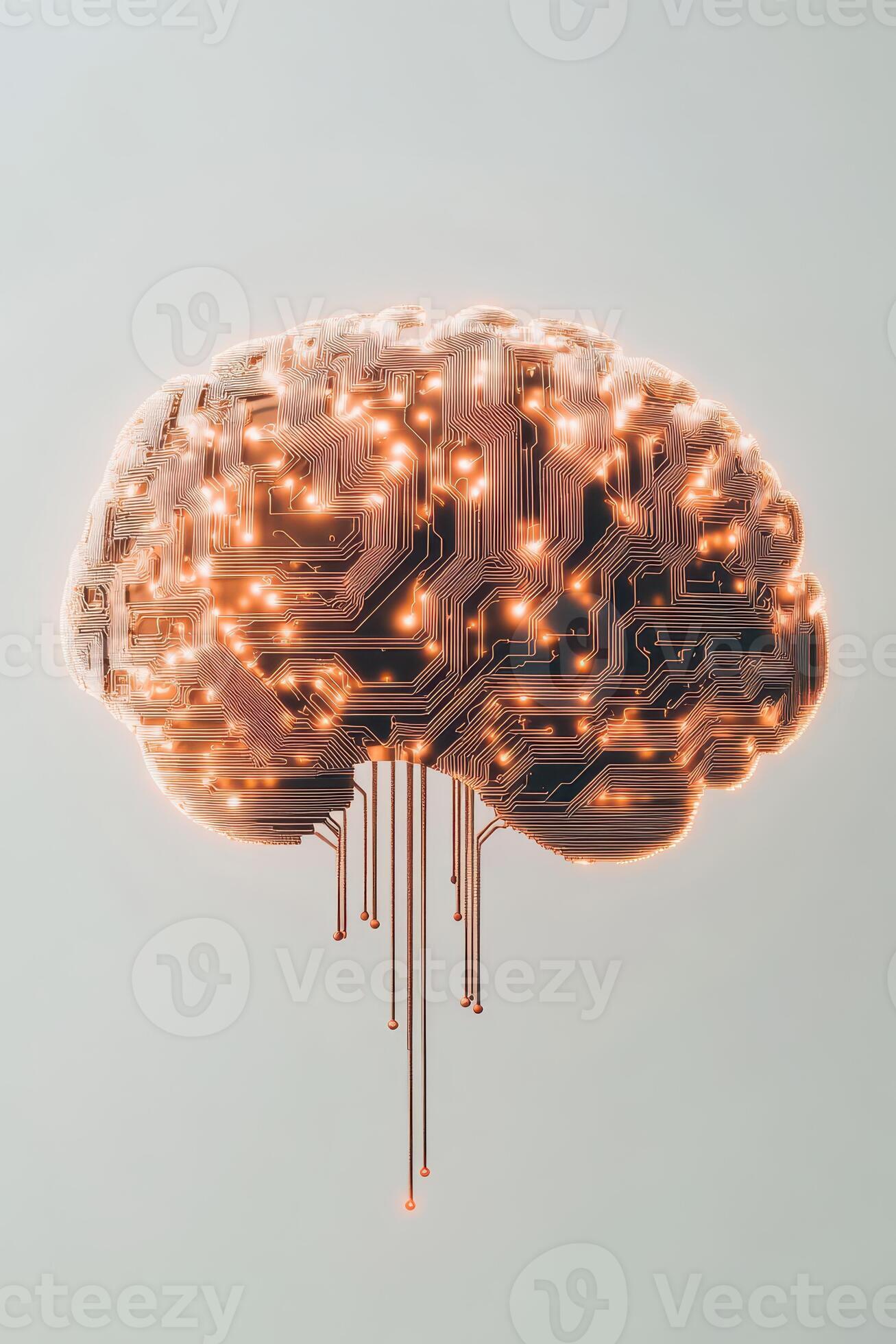 Artificial brain with glowing neural network circuits. Digital brain ...