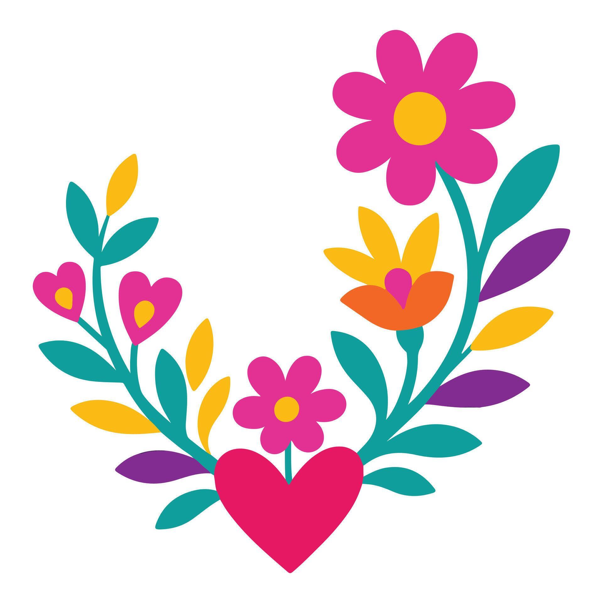 Vibrant Mexican Fiesta Flower and Leaf Art Otomi Style Colorful Clipart ...