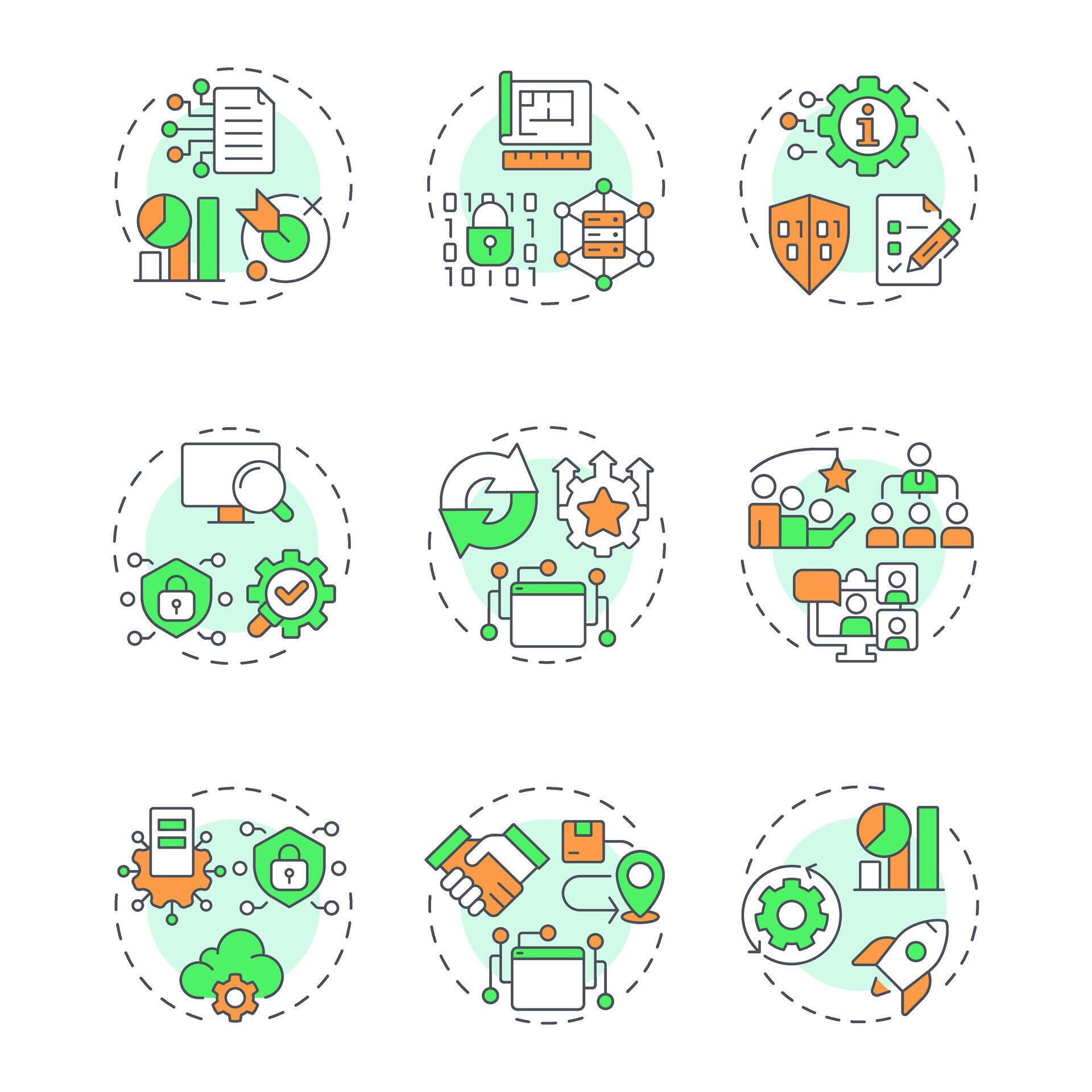ITIL and Itsm multi color concept icons. Software development, workflow ...