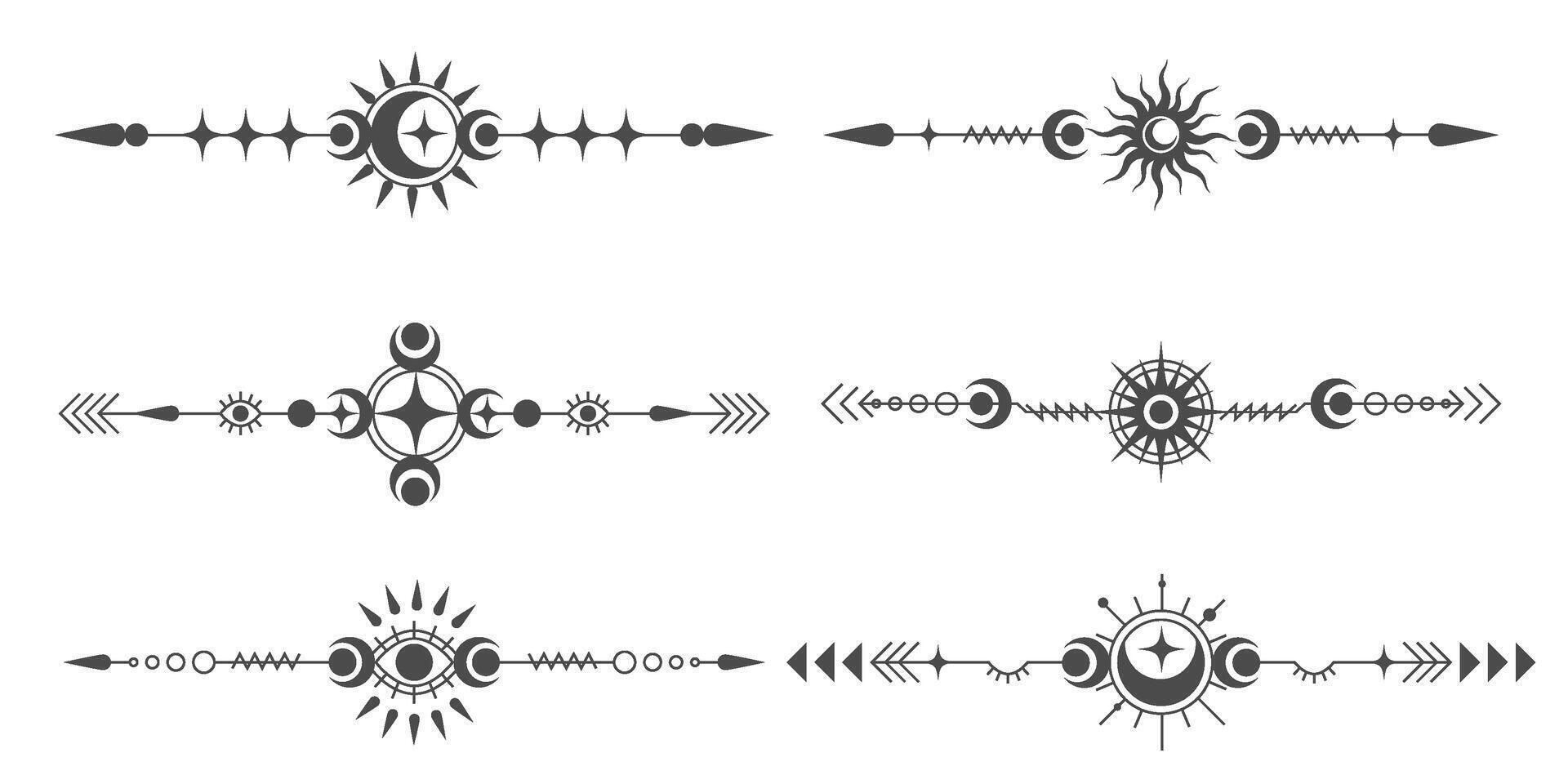 Celestial frame with lines of stars. Magic border with mystic moon and sun. tarot fantasy ...