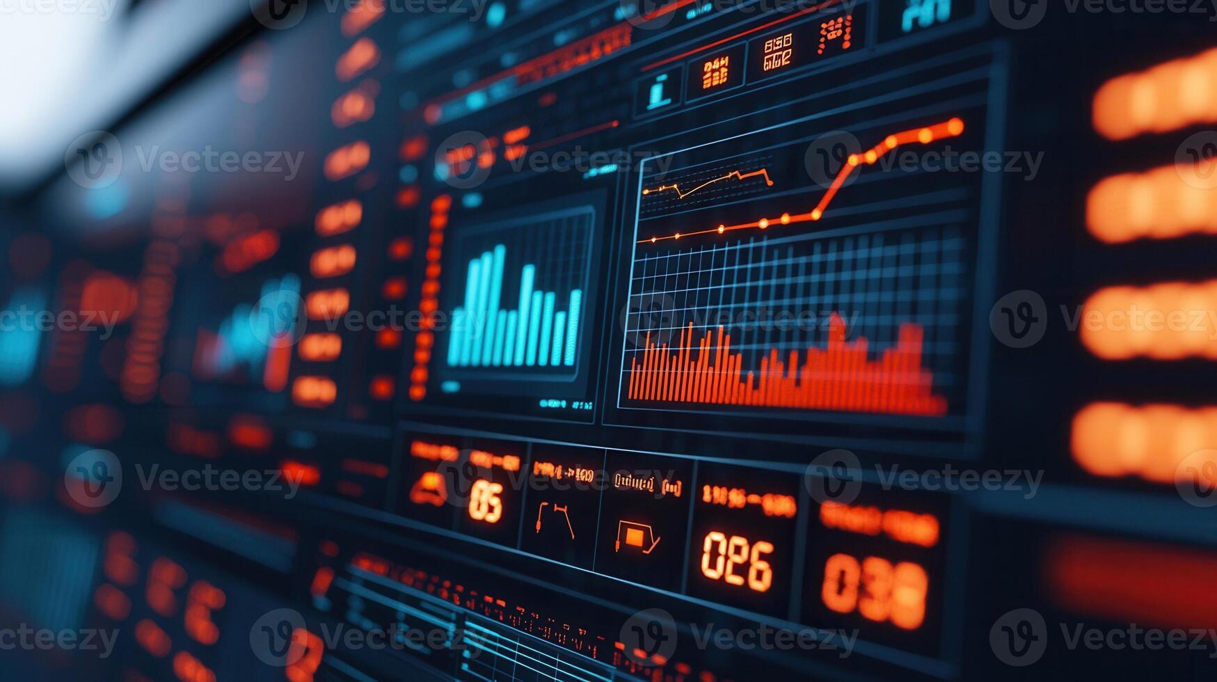 Digital Interface And Interconnected Data Streams With Vibrant Visualizing Red Blue Illumination
