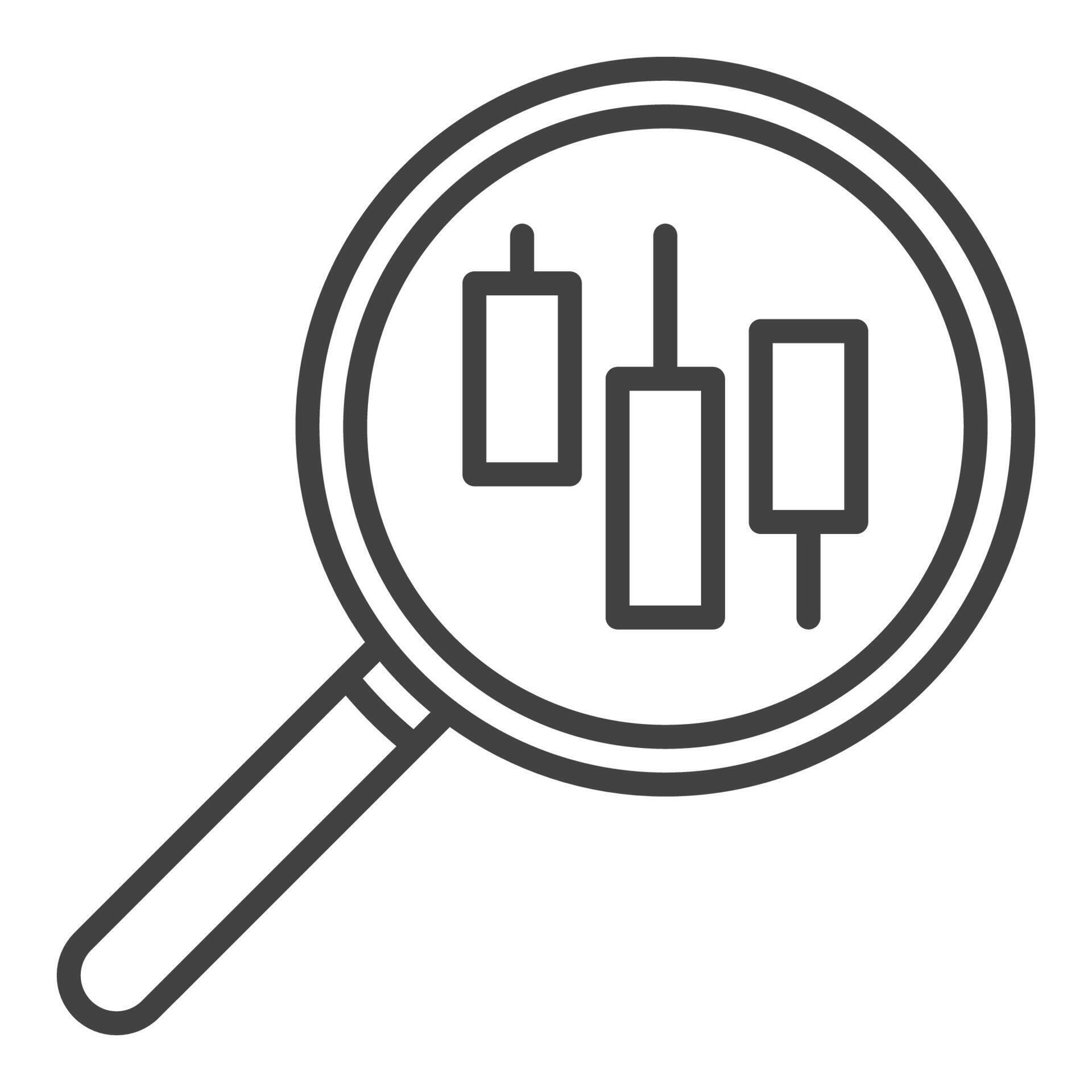 Magnifier with candlestick pattern searching icon or symbol in outline style 65650806 Vector Art ...