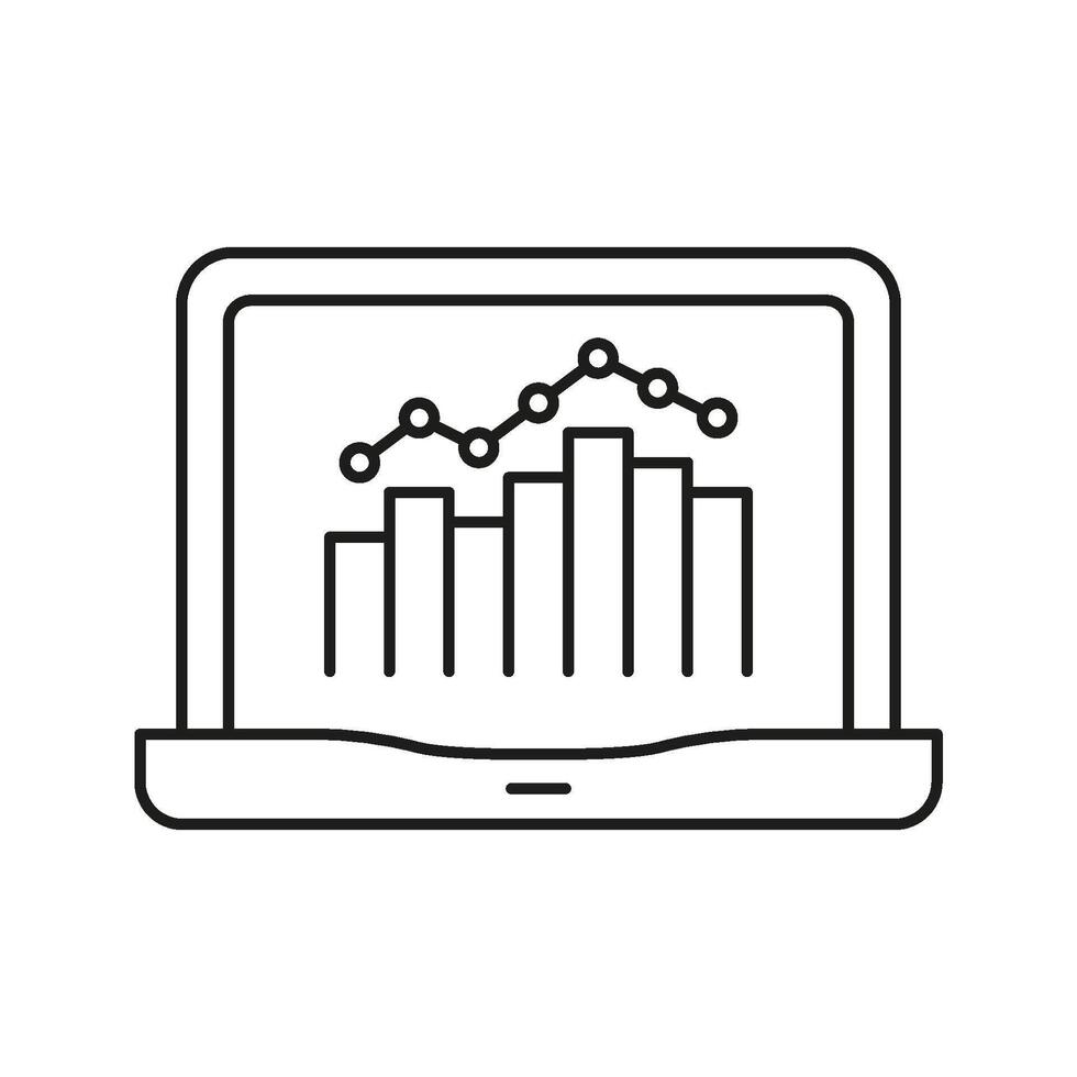 Laptop With Graphs Line Icon. Data Analysis, Business Analytics, And Performance Tracking ...