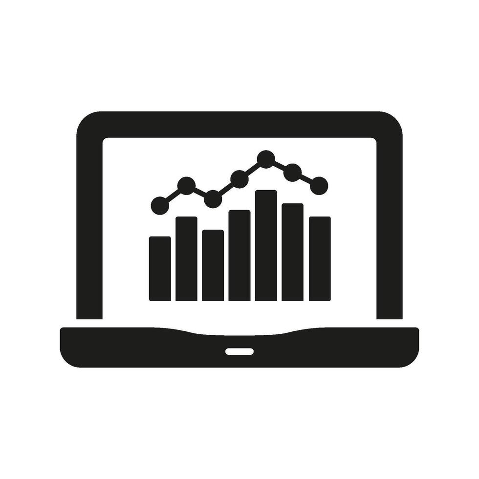 Laptop With Graphs Solid Icon. Data Analysis, Business Analytics, And Performance Tracking ...