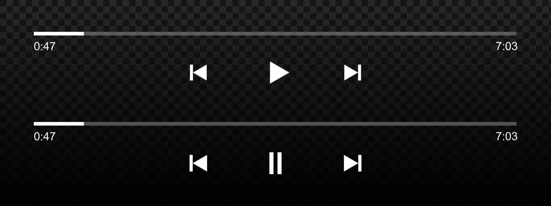 Set of audio or media player loading bars with time slider, play and pause, rewind and fast ...