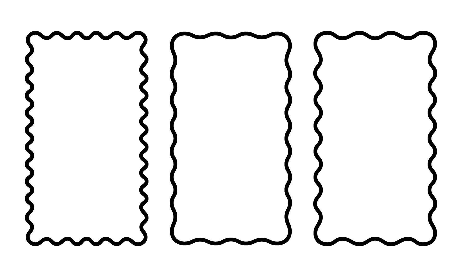 Set of vertical rectangle frames with wavy edges. Rectangular shapes with curvy borders. Mirror ...