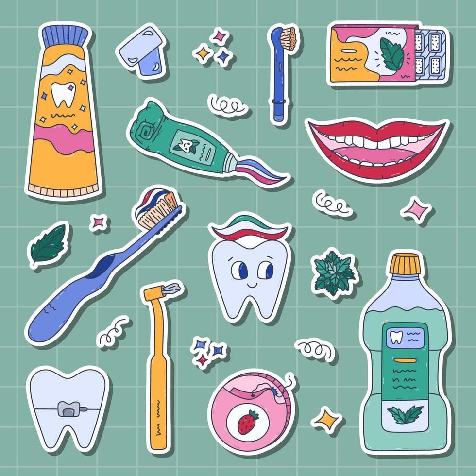 Childish dentistry and teeth care sticker set for planners, notebooks ...