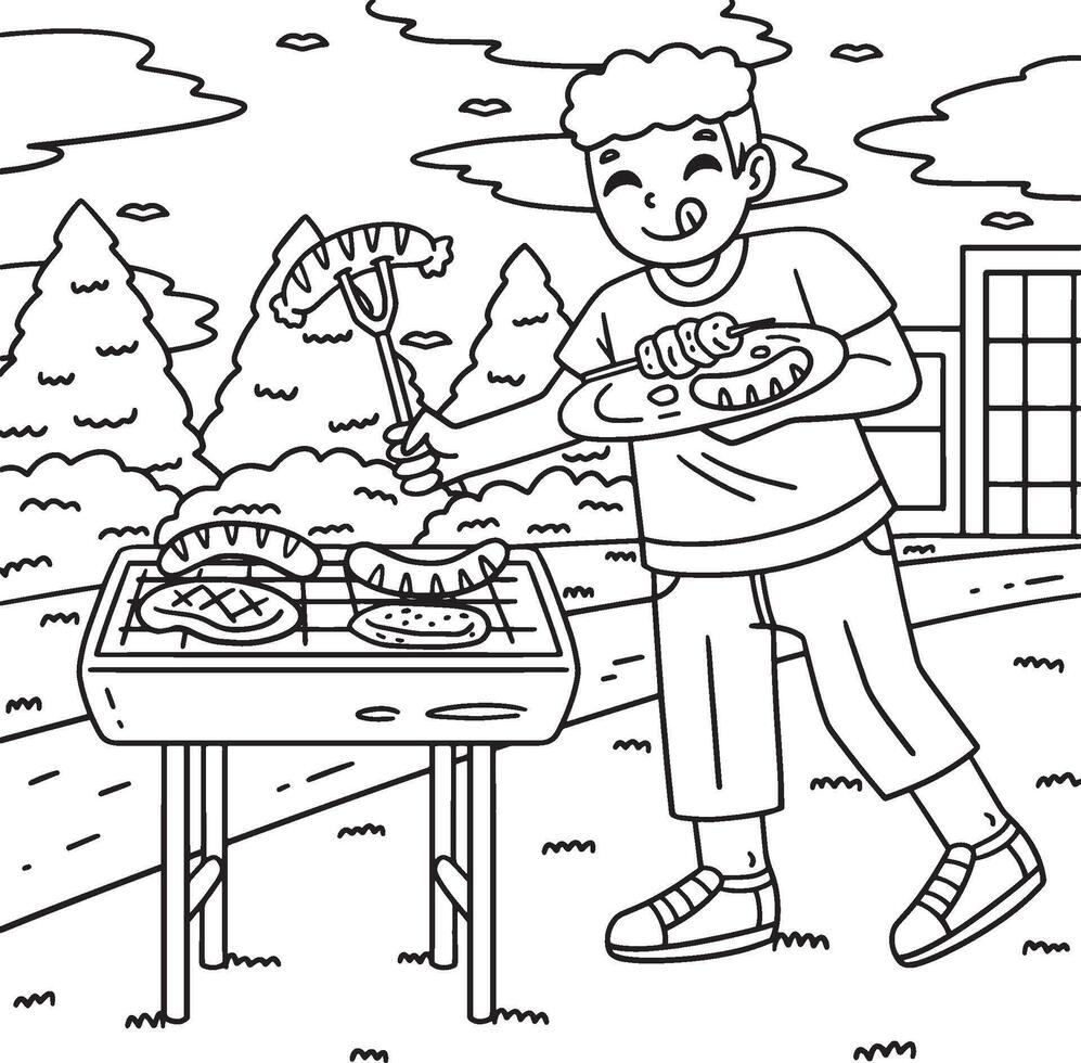 BBQ and Grilling Boy Putting Food Plate Coloring 65678034 Vector Art at ...