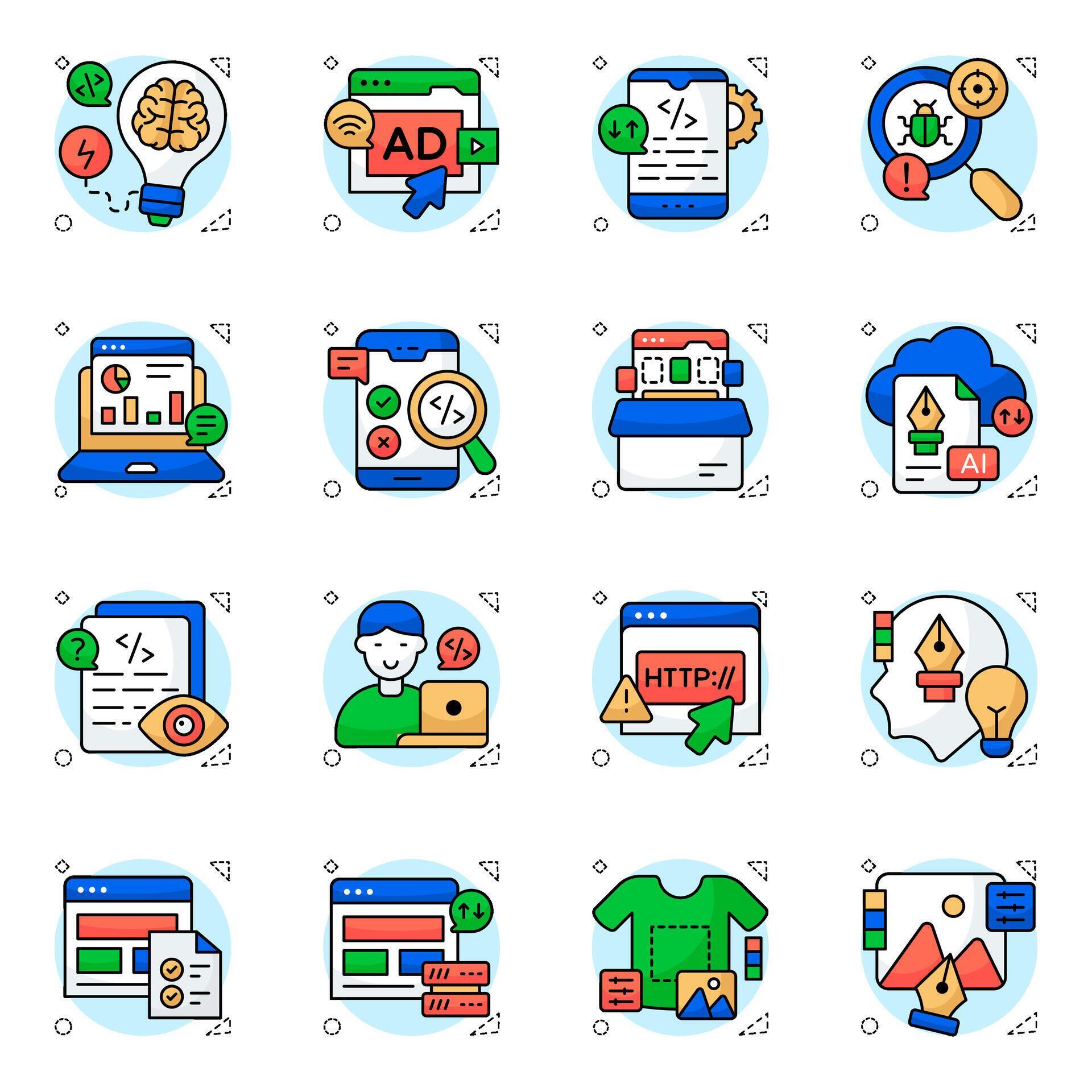 Set of Coding Flat circular Icons 65687142 Vector Art at Vecteezy