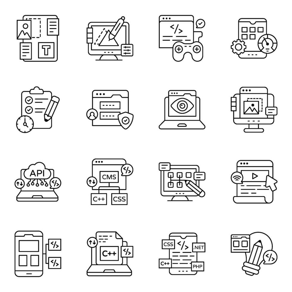 Set of Programming linear style Icons 65687151 Vector Art at Vecteezy