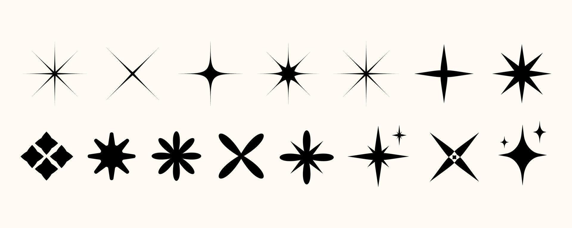 Minimal Black Star and Twinkle Elements Pack. Y2k starburst, sparkle, twinkle, and shine icons ...
