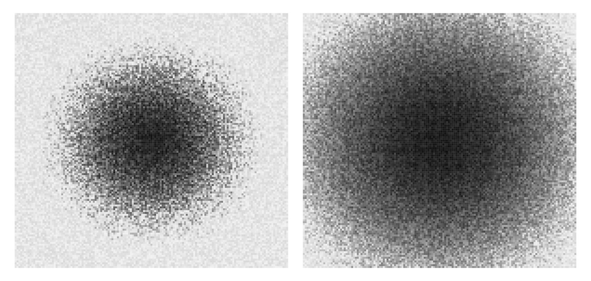 Pixel censor noise blobs. Two circular dark distortions simulate digital blackout or restricted ...