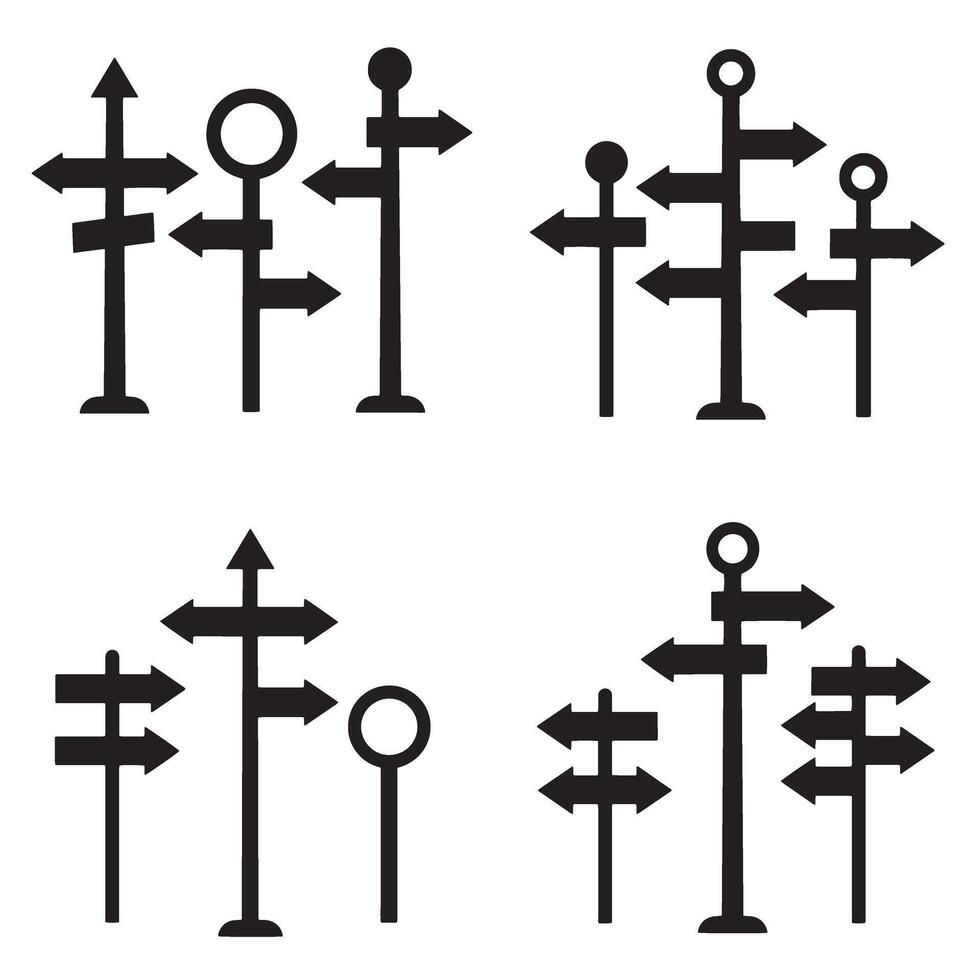 Curved and straight directional icon set silhouette for modern web ...