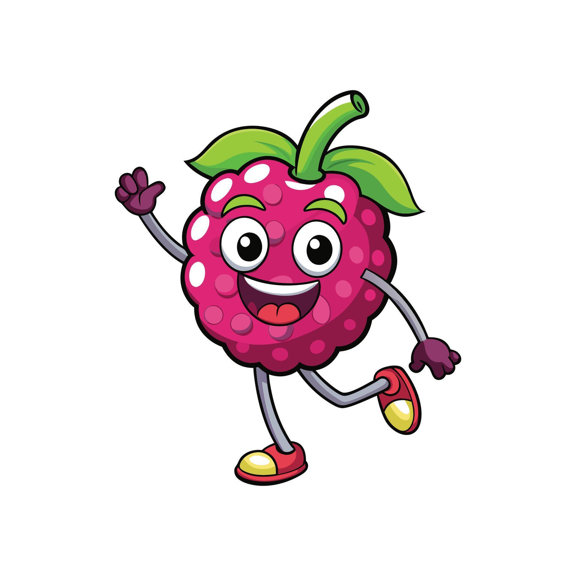 Animated raspberry character waving hand with cheerful expression ...