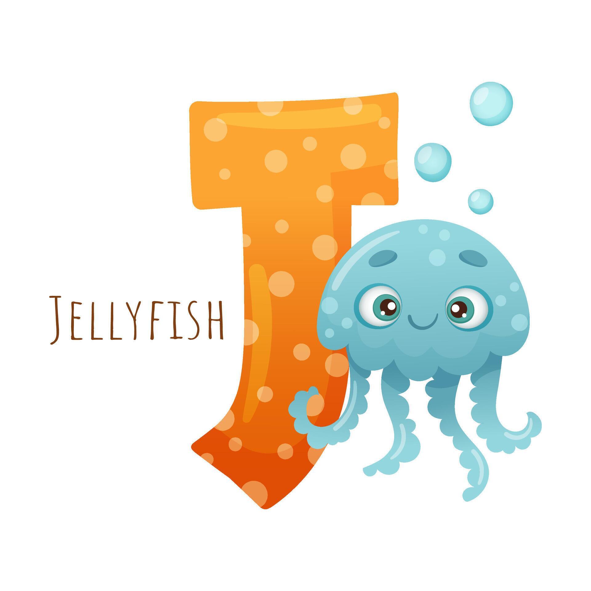 J letter and cute jellyfish sea creature. Zoo alphabet for children education, home or ...