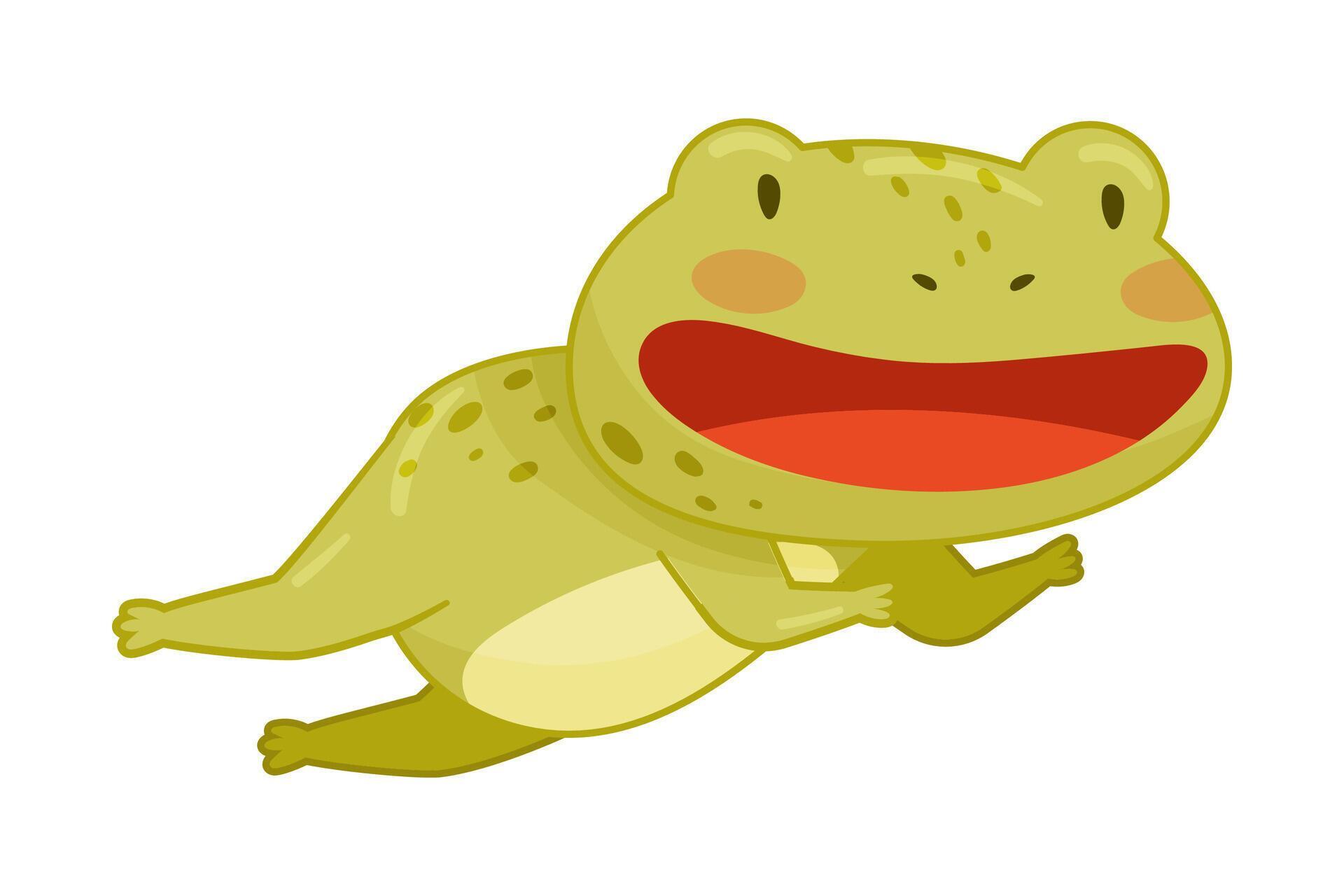 Cute frog jumping. Green funny amphibian toad character cartoon illustration 65810196 Vector Art ...