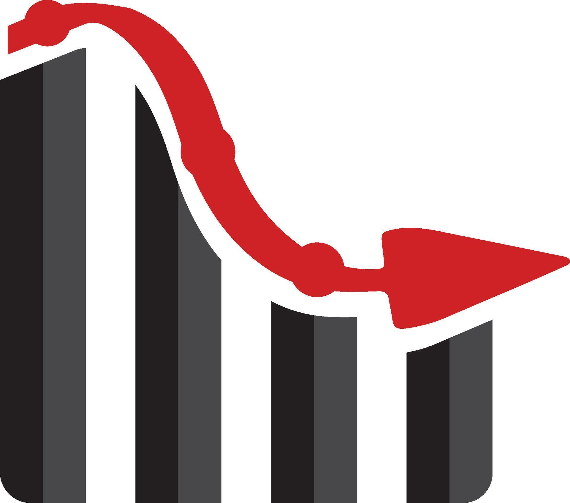Falling bar chart with decrease red arrow symbol design 65820938 Vector ...