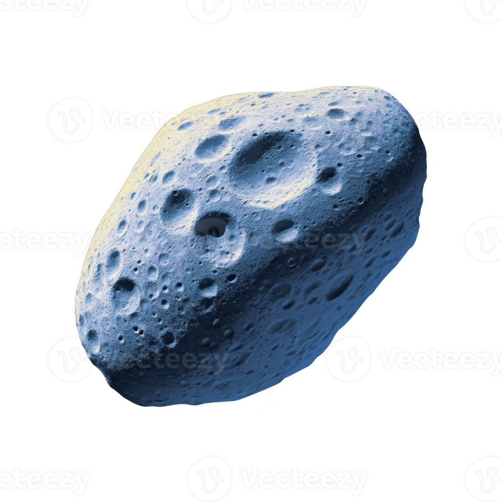 Textured blue asteroid with craters and rugged surface, floating in space. asteroid uneven shape ...