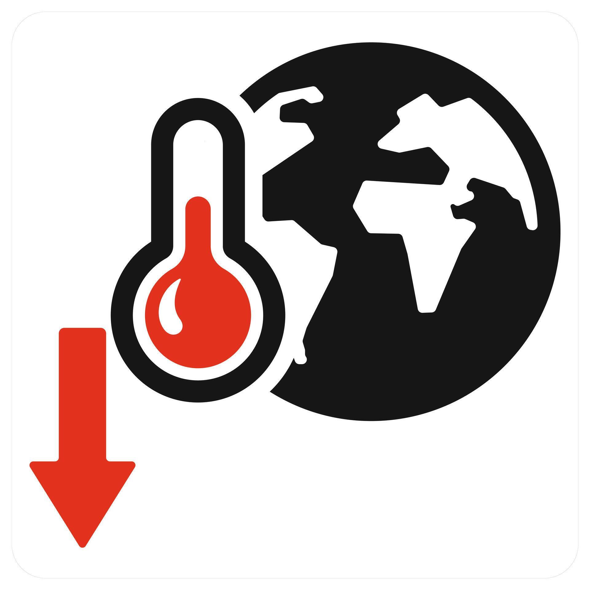 Temperature Decrease and weather icon concept in red filled color ...